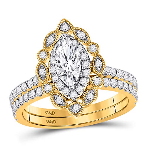 Solid 14k Yellow Gold Marquise Diamond Bridal Wedding Engagement Ring Band Set 1.25 Ct. - Size 7
