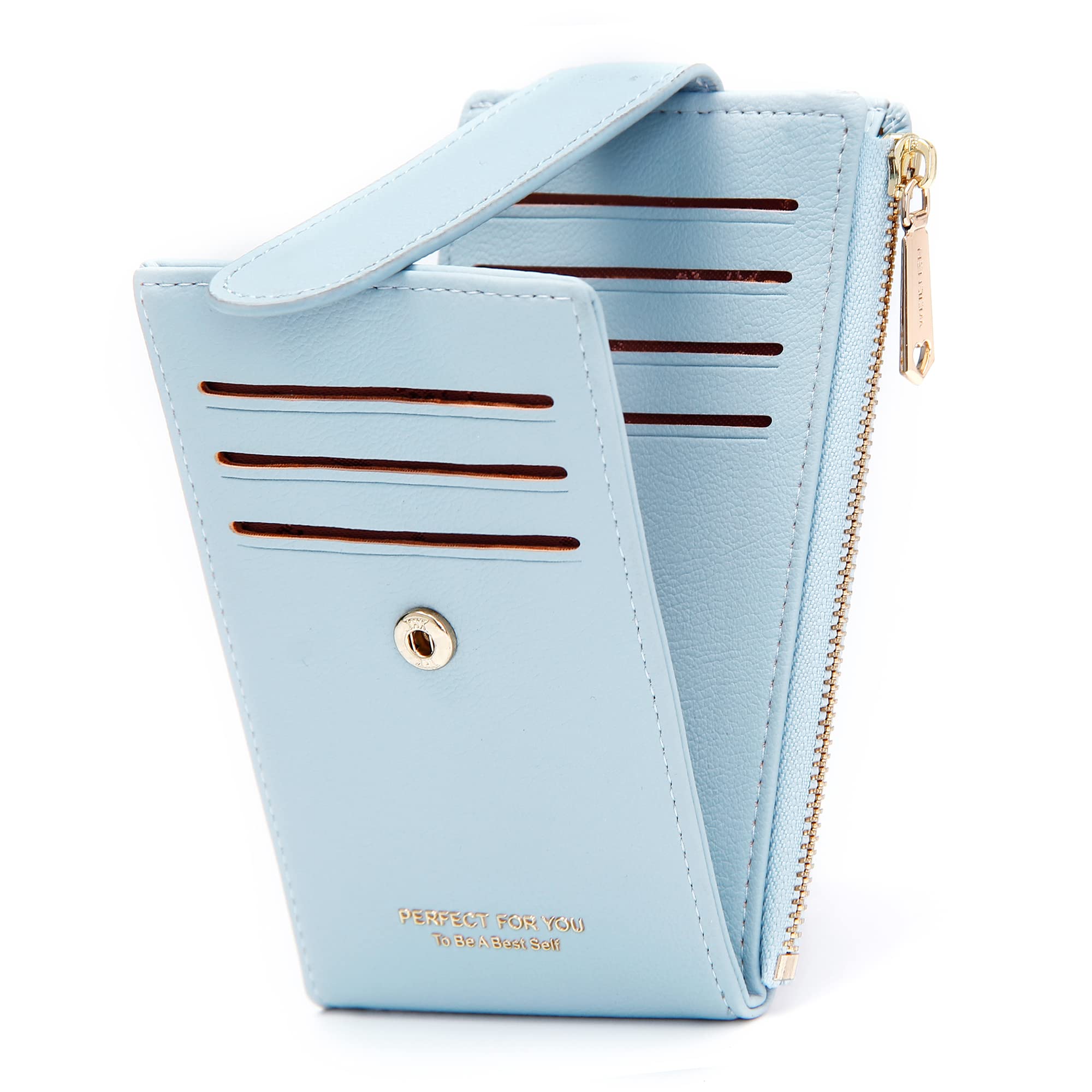 ZRTARY Slim Card Holder Wallets for Women RFID Bifold Card Case Money Organizer with Zipper Pocket