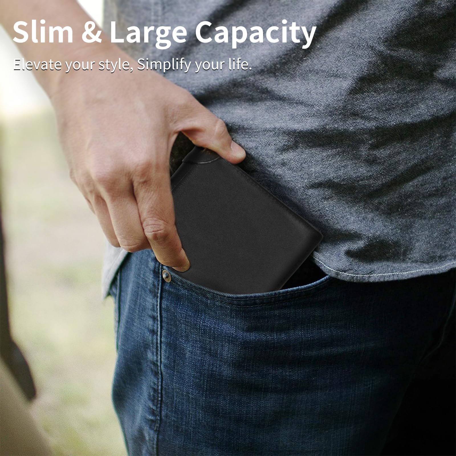 Swallowmall Mens Wallet RFID Genuine Leather Slim Bifold Wallets For Men Removable ID Windows 11 Cards Holders Gift Box