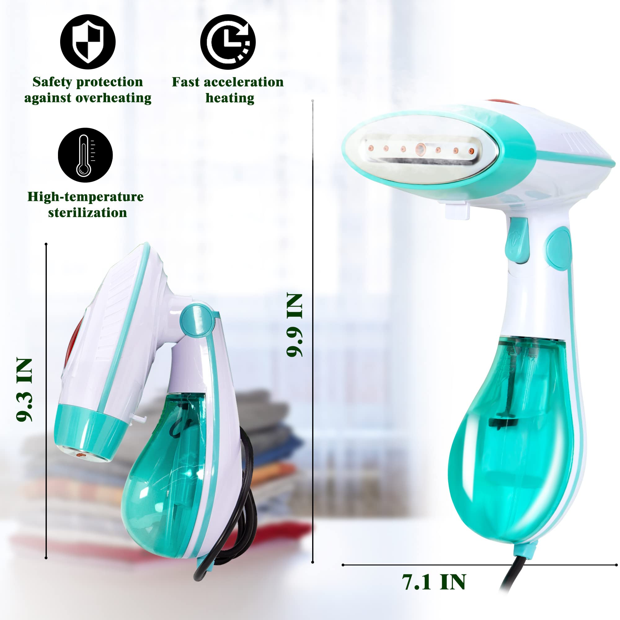 SJJEBSK Steamer for Clothes, Powerful Handheld Clothing Steamer, portable travel clothing steamer, foldable, plancha a vapor para ropa, fast heating in 30 seconds (blue white mixture)