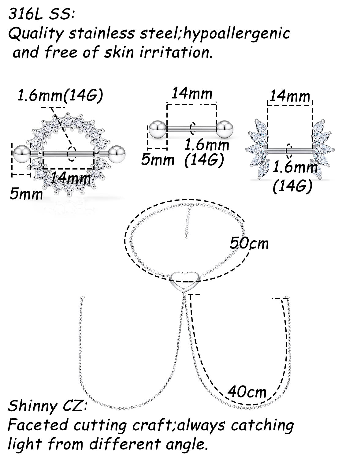 Vqoxaggi 14G Nipple Rings for Women Surgical Steel VXG0002 0