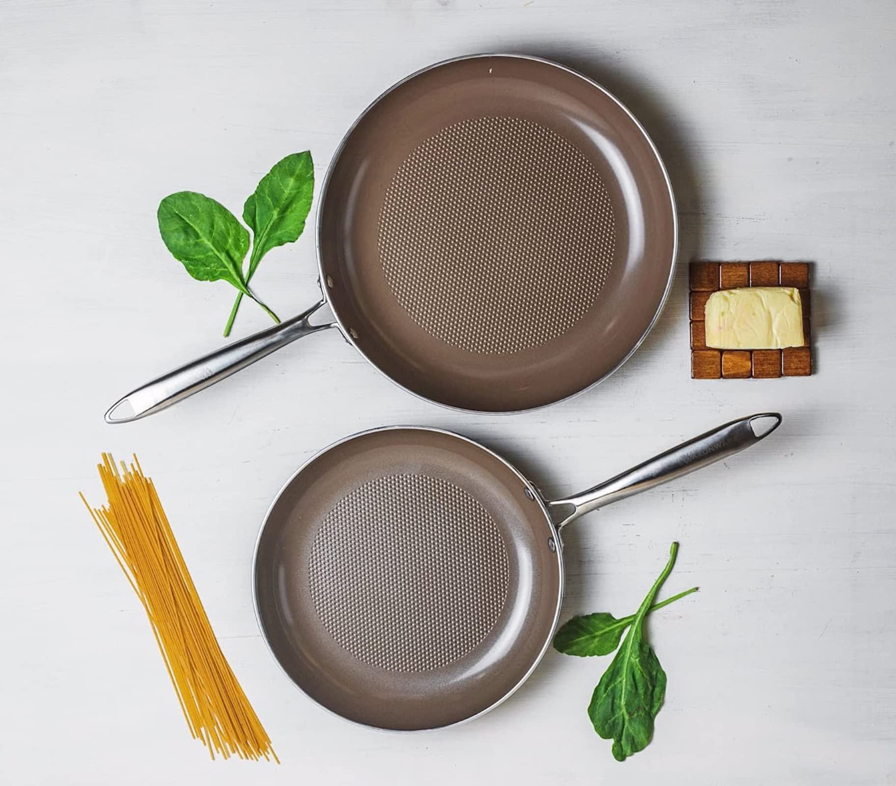 WaxonWare Hive Nonstick Healthy Ceramic, Frying Pan/Skillet Set - 8.5 in and 12 in - Induction Compatible - Oven Safe