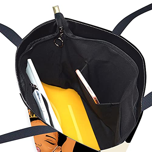 Tote Bag for Women Melanin Poppin Black History Month Shoulder Handbag Oxford Large Capacity Work Fit