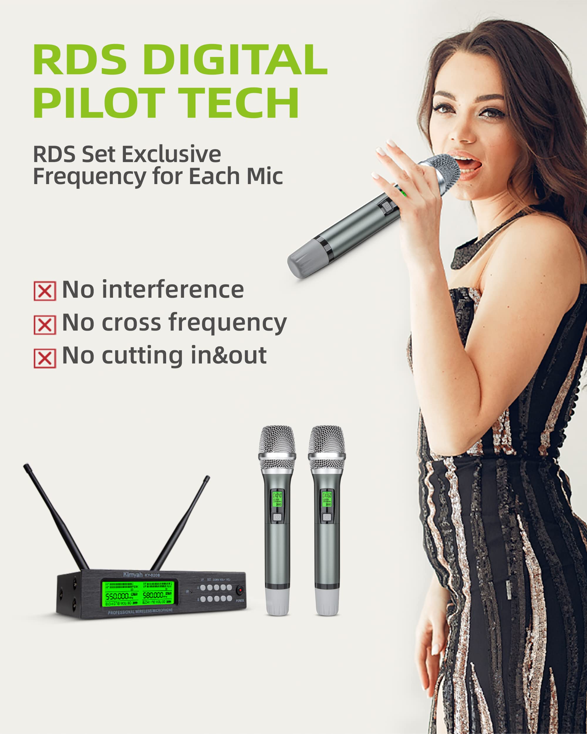 Wireless Microphone System, All Metal Dual UHF Cordless Mics of Handheld, 328ft Range, Ideal for Church, Conference and Karaoke, DJ, Wedding(KY-8208)