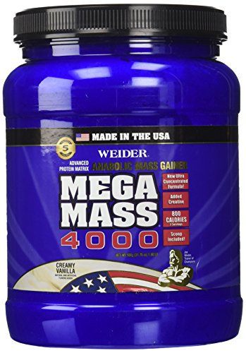 Weider MEGA MASS, Clean Anabolic Mass Gainer Formula, Creamy Vanilla, 1.98lbs