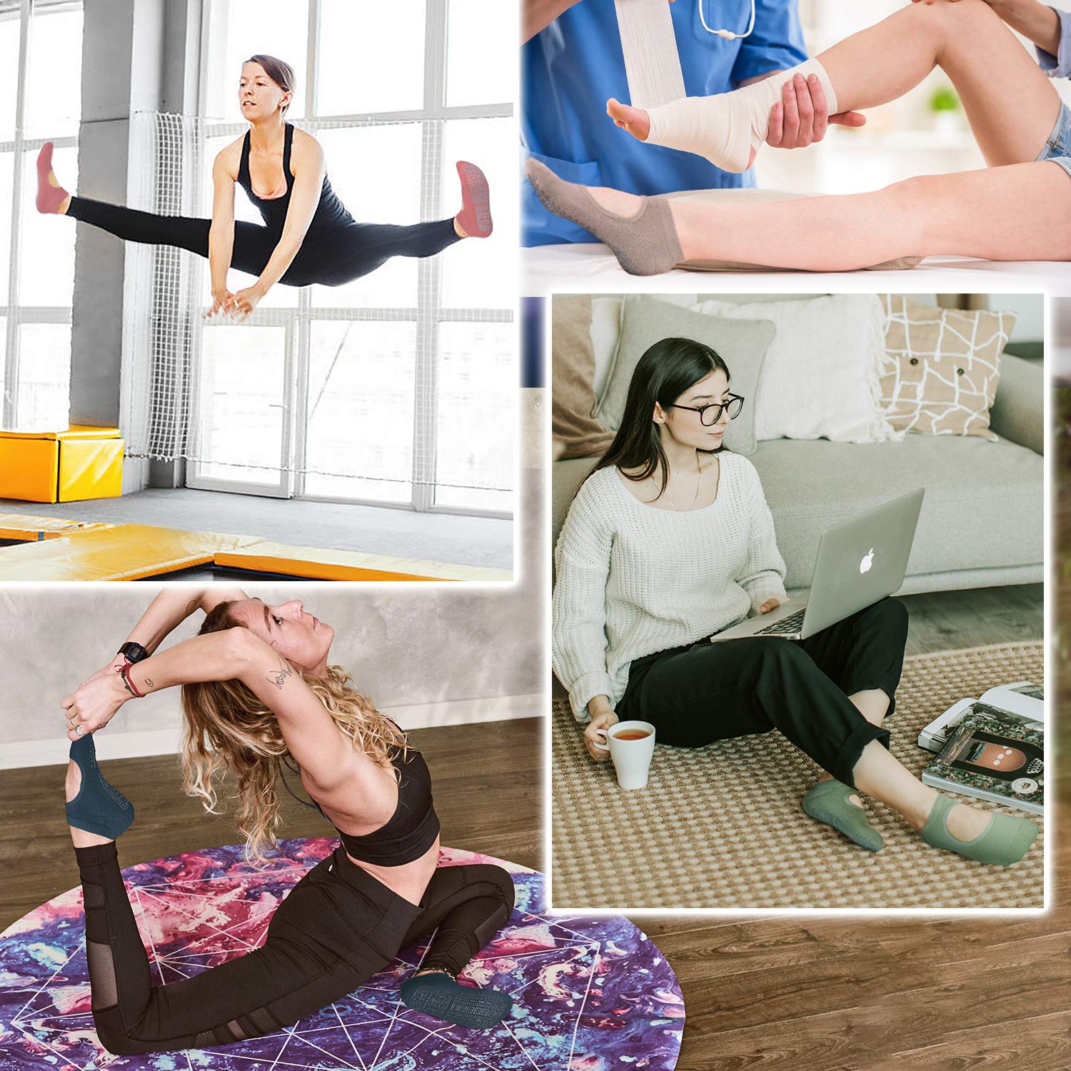 unenow Non Slip Grip Yoga Socks for Women with Cushion for Pilates, Barre, Dance