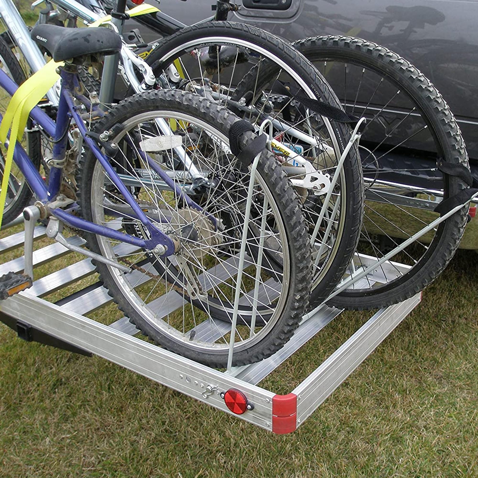 Tow Tuff 500 Pound Load Capacity Heavy Duty 2 in 1 Aluminum Adjustable Automotive Hitch Cargo Carrier with Luggage and Bike Rack, Silver