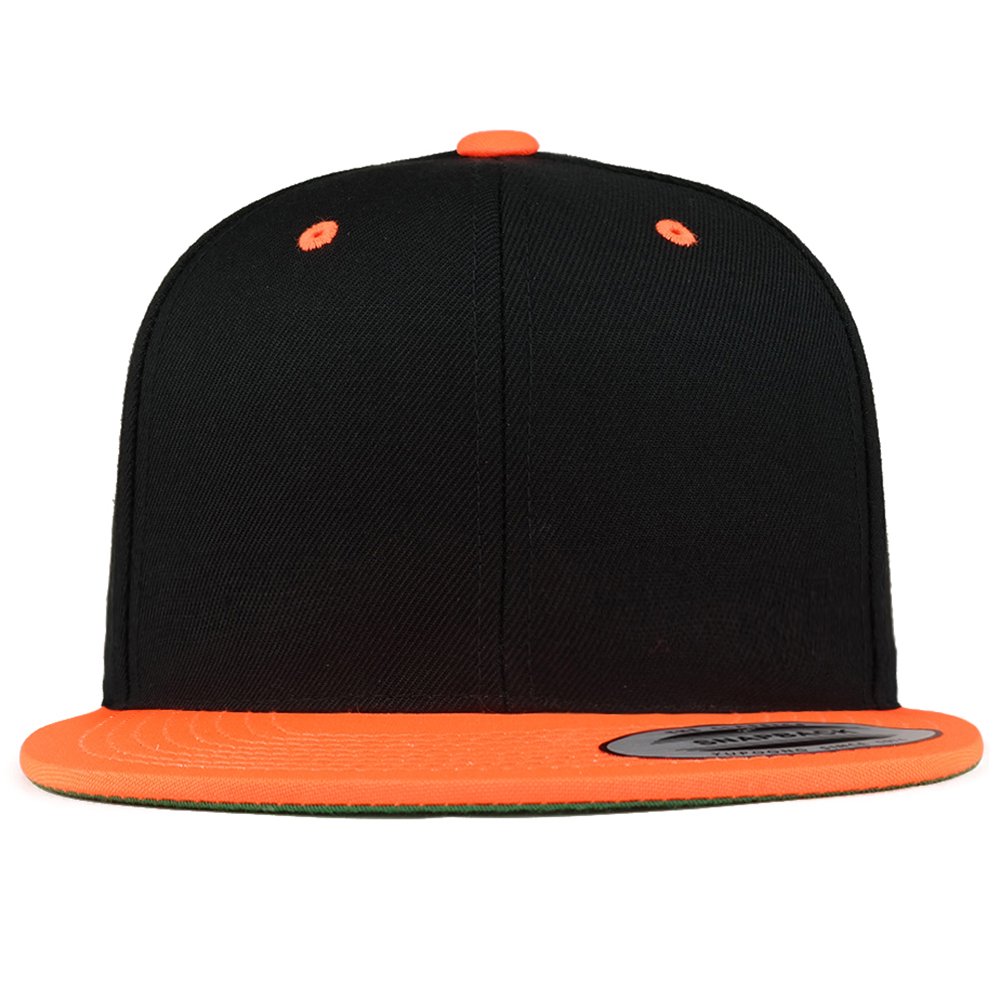 Trendy Apparel Shop Flexfit Brand Premium Two Tone Classic Flatbill Snapback Cap - BLACK ORANGE