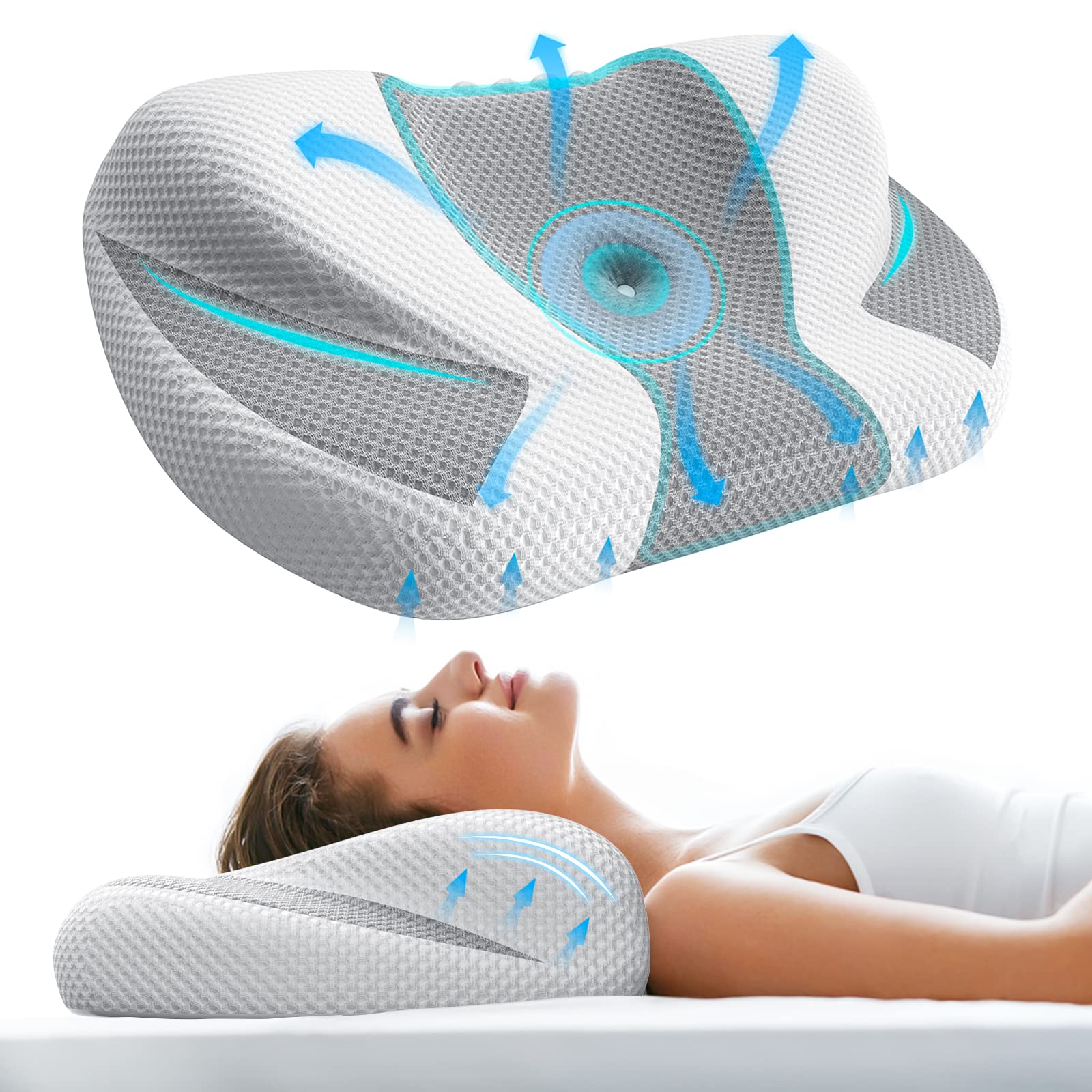 Zrfmib Cervical Memory Foam Pillow, Side Sleeper Pillow for Neck and Shoulder Pain, Adjustable Ergonomic Contour Neck Support Pillow, Odorless, Neck Pain Relief, Gray