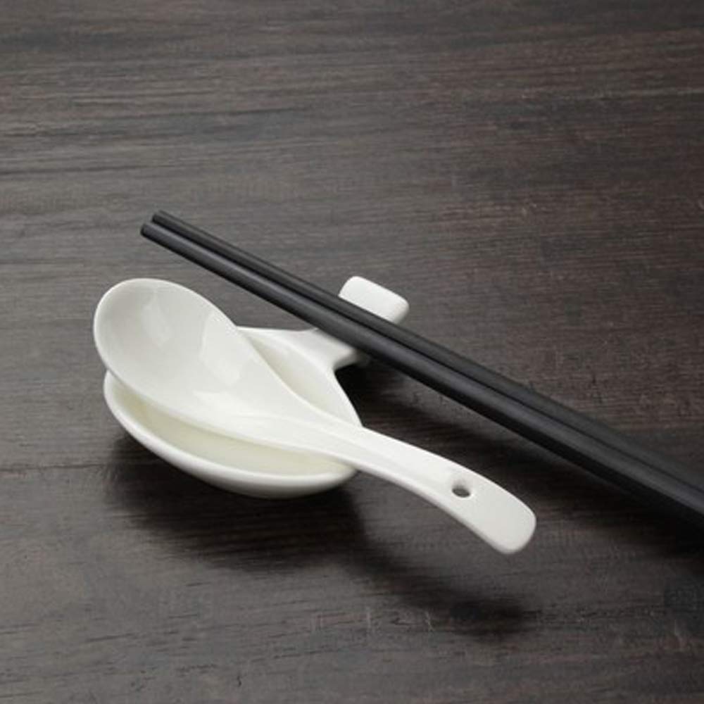 Woonsoon 5 Pcs Ceramic Chopsticks Holder,Chinese Porcelain Chopstick Rest Spoon Fork Knife Stand Sauce Dish