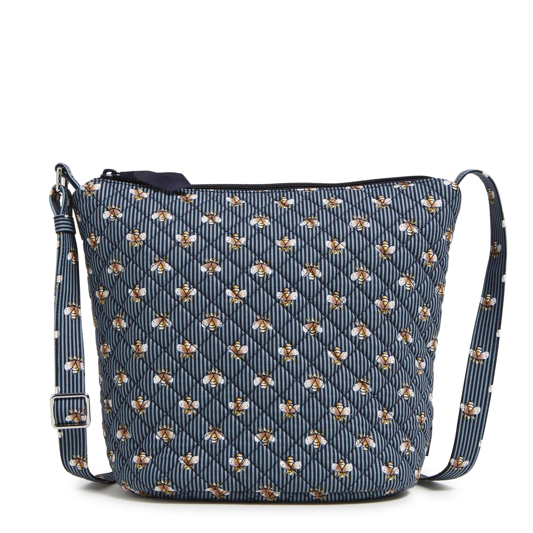 Vera Bradley Women's Cotton Bucket Crossbody Purse, Black Bandana Medallion, One Size