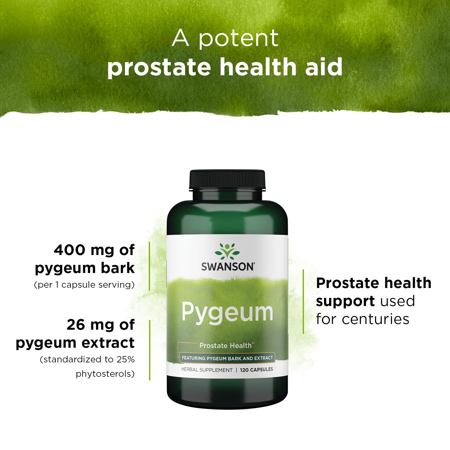Swanson Pygeum - 120 Capsules, 400 mg Each - Herbal Supplement for Male Prostate Health, Bladder, and Urinary Tract Support (3 Pack)