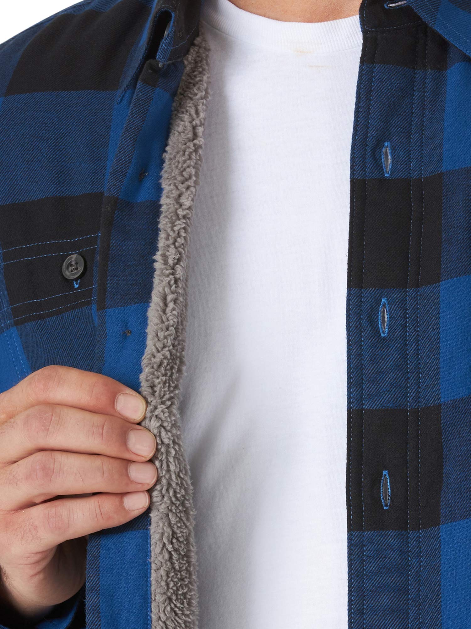 Wrangler Authentics Men's Long Sleeve Sherpa Lined Shirt Jacket, Blue Buffalo, Large