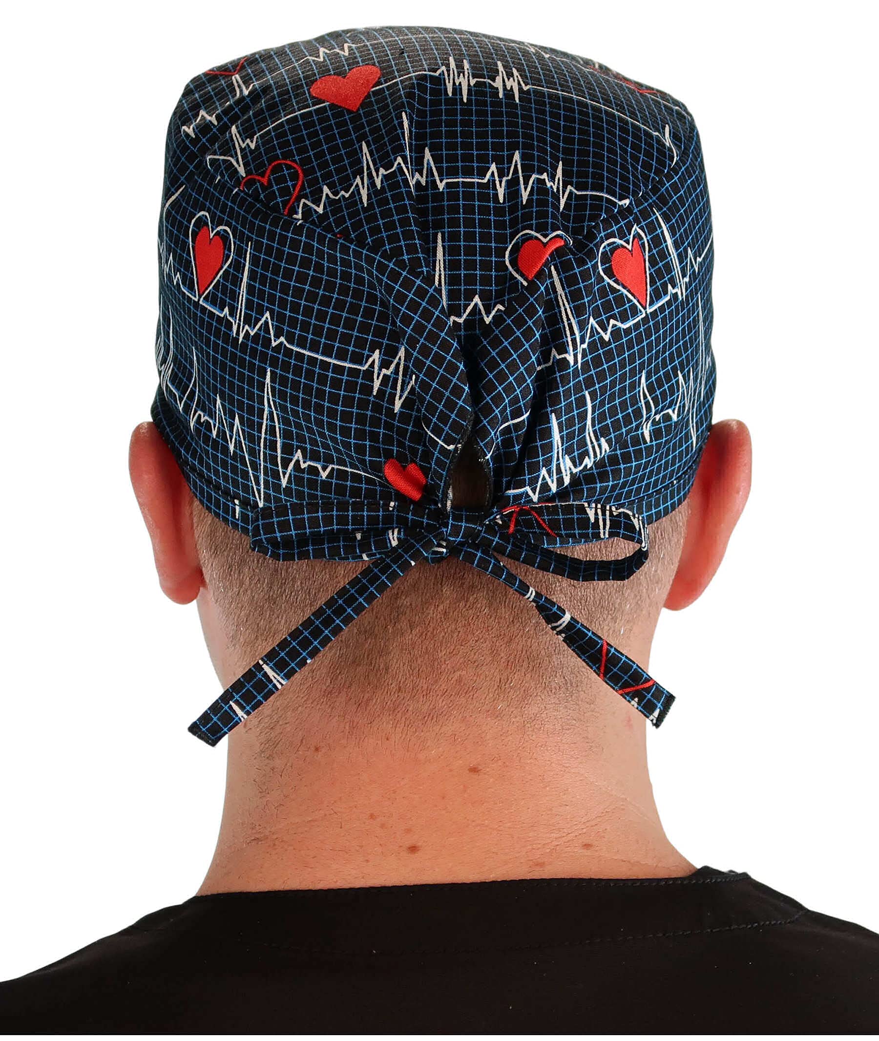 Sparkling EARTH Heartbeats on Navy - Unisex Classic Surgical Style Scrub Working Cap - Built in Sweatband- 100% Cotton - Made in The USA!