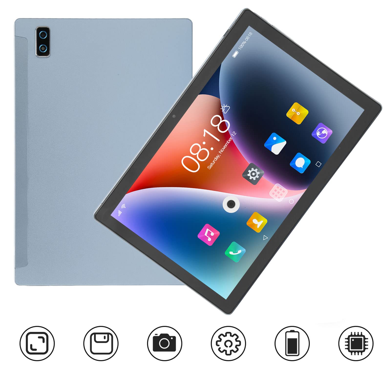 Vikye Android 10.1 Tablet, 10.1 Inch FHD Display, 8 Core CPU Processor, 6GB RAM 128GB ROM, 8MP 16MP Dual Cameras, 5G WiFi Tablet (US Plug 100β240V) (Grey)