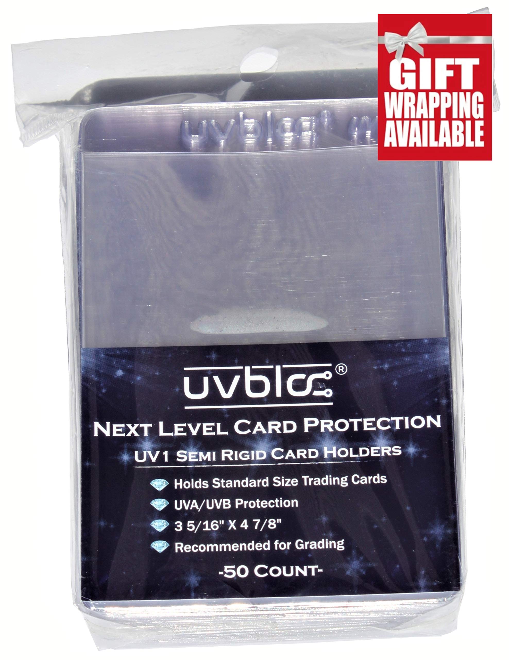 UVBLOC Semi Rigid Card Holder Sleeves (50 Pack) PSA Grading Saver Storage Protector Cases for Trading Baseball Basketball Football Pokemon Sports Cards