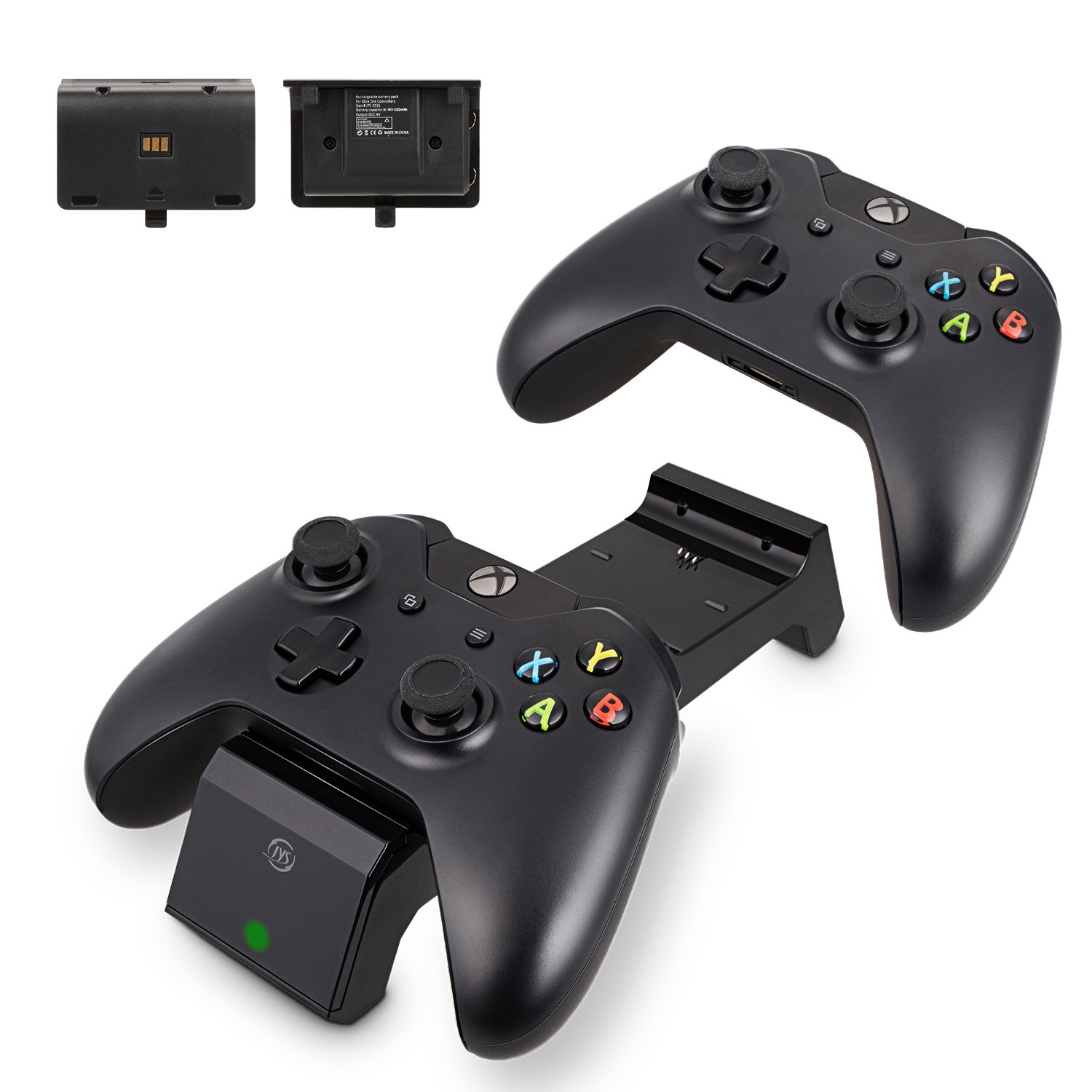 Xbox One Controller Charger, Megadream Dual USB Fast Charging Stand Station, 2 *600mAh Rechargeable Battery, Work with Xbox One, Elite, S, X with Easy Drop - Black