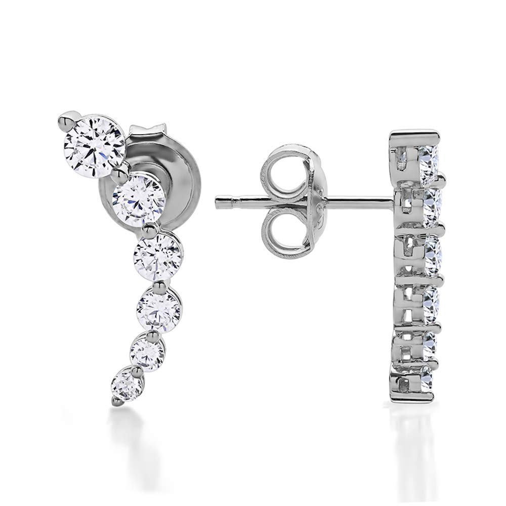 TwoBirch 925 Sterling Silver Earring Crawler Ear Climber Cubic Zirconia Earrings