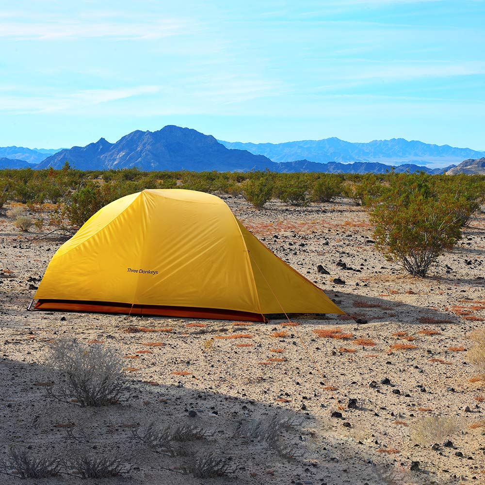 Three Donkeys Breeze-Up 1, 2 and 3 Person Lightweight Waterproof Camping and Backpacking Hiking Tent with Footprint (3P-Yellow Orange)