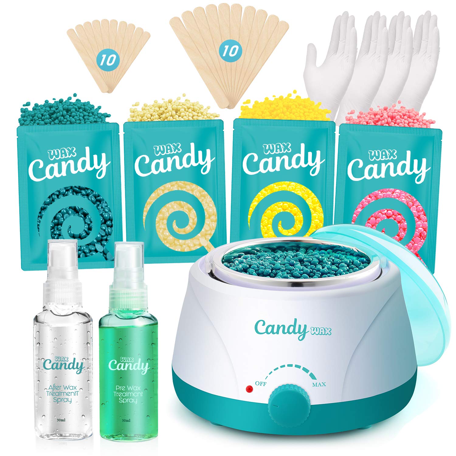Waxing Kit for Hair Removal Home Wax Warmer with 4 Bags Hard Wax Beans 20 Wax Sticks for Body Armpits Eyebrows Face Bikini