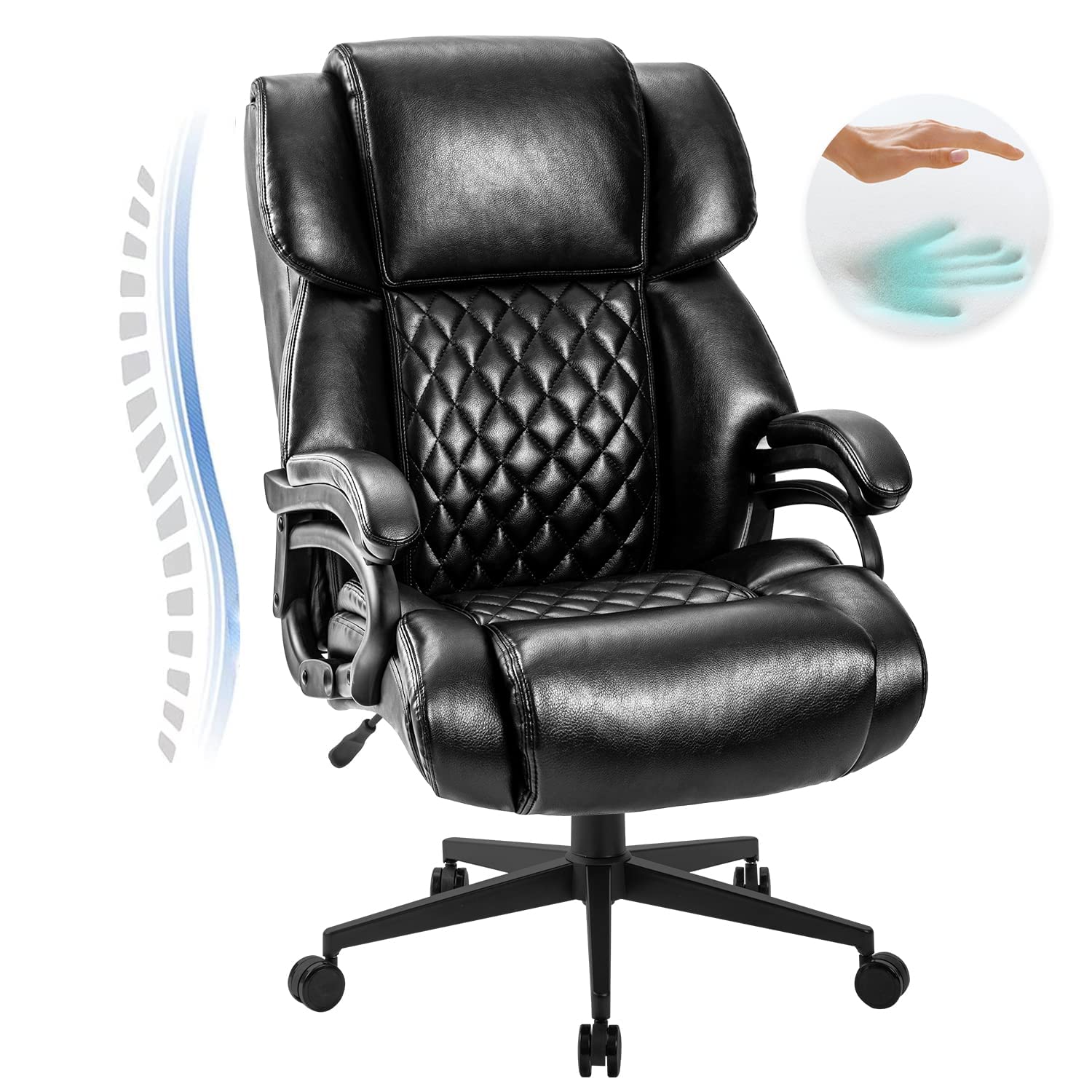 YI DANICA High Back Big & Tall 400lb Office Chair - Heavy Duty Metal Base, Adjustable Tilt Angle Large Bonded Leather Ergonomic Executive Desk Computer Swivel Chairs