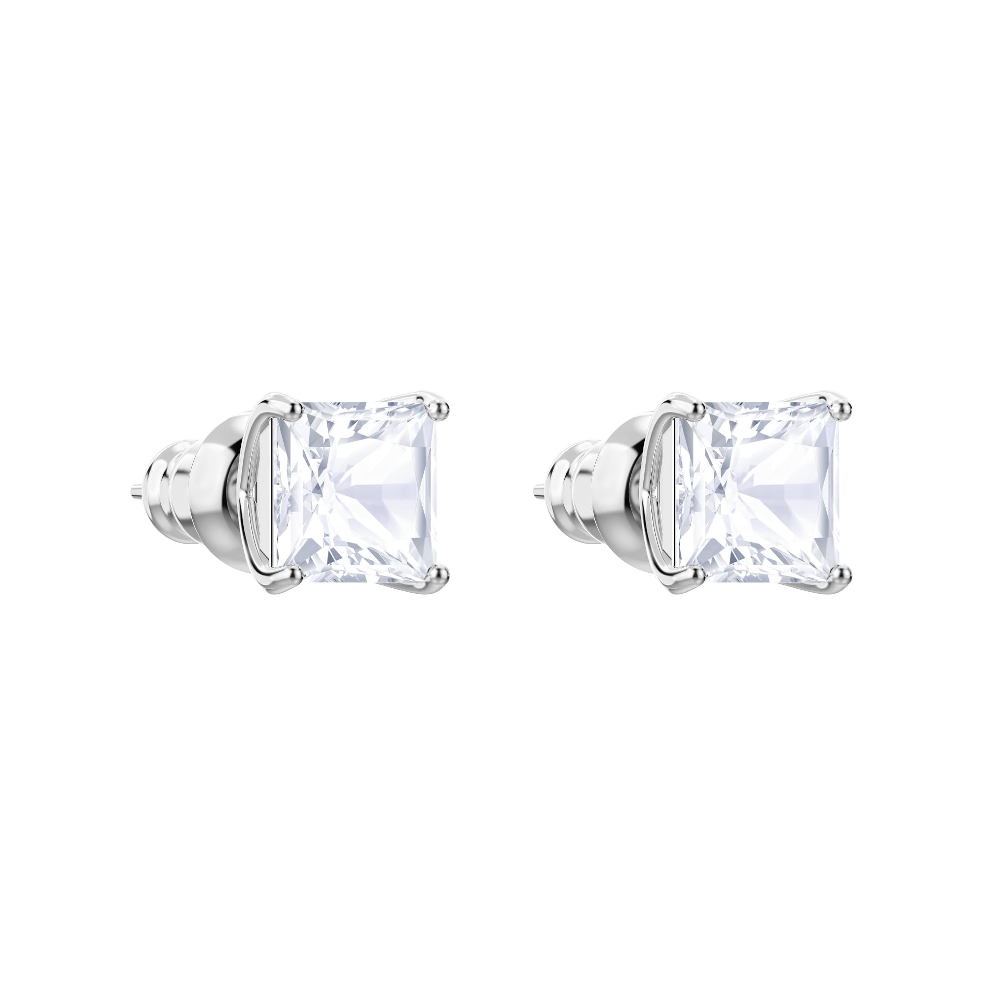 Swarovski Attract Square Stud Pierced Earrings with Clear Crystals on a Rhodium Plated Setting with Butterfly Back Closure
