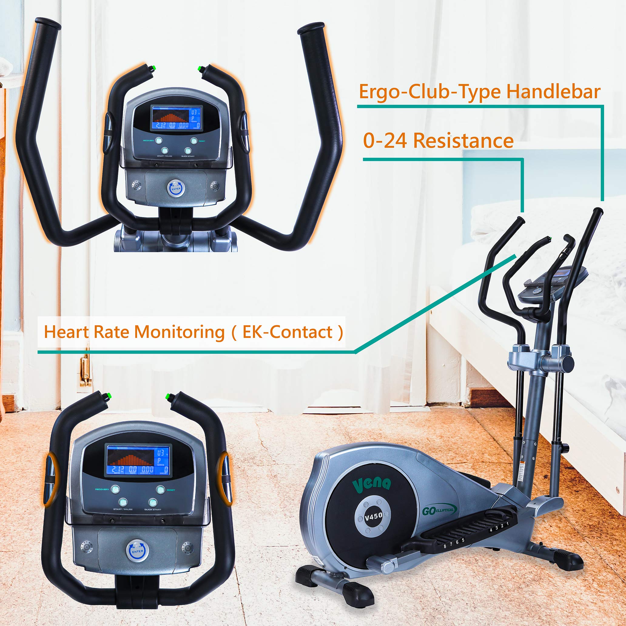 V-450 Standard Stride 17β Programmable Elliptical Exercise Cross Trainer w/Adjustable Arms & Pedals, HRC Control Program for Cardio Fitness Strength Conditioning Workout (Black/Gray, 450)