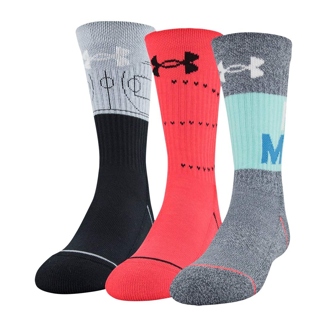 Under Armour unisex child Phenom Crew Socks, 3-pairs Socks, Guardian Green Assorted, Small US