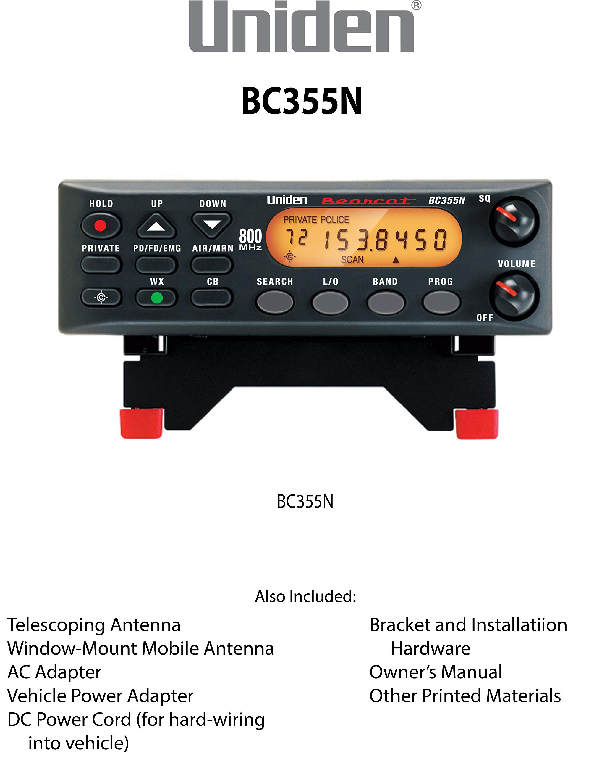 Uniden BC365CRS 500 Channel Clock/FM Radio Scanner with Weather Alert & BC355N 800 MHz 300-Channel Base/Mobile Scanner, Close Call RF Capture, Black