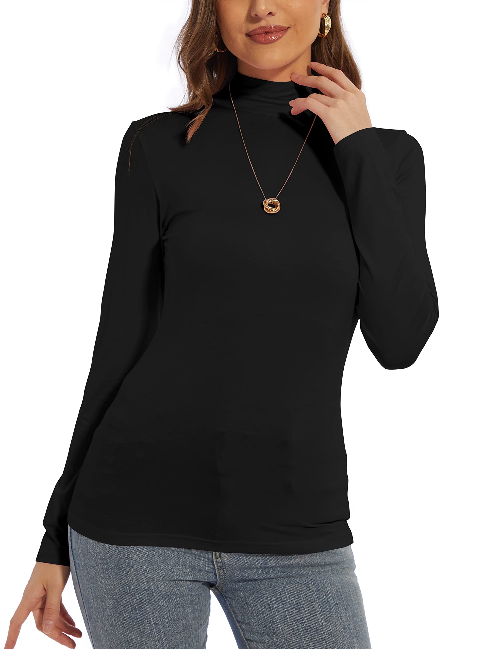 Zephyrine Black Turtleneck for Women Long Sleeve Tops Outfits Spring Clothes 2023 for Her(Black Small)