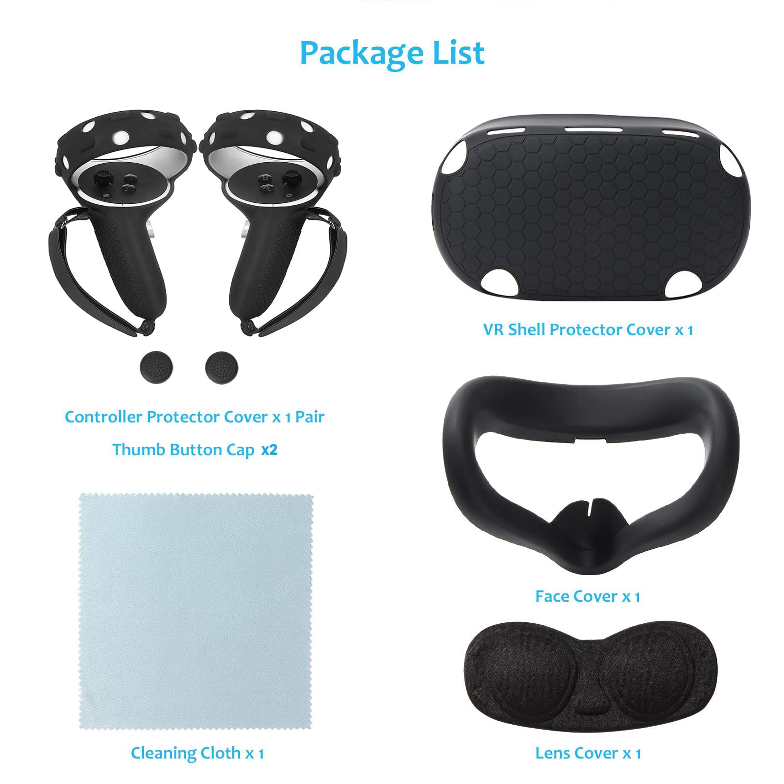 VR Controller Grips Cover with Anti-Throw Knuckle Strap + Lens Protector Cover for Quest 2 (Gray)