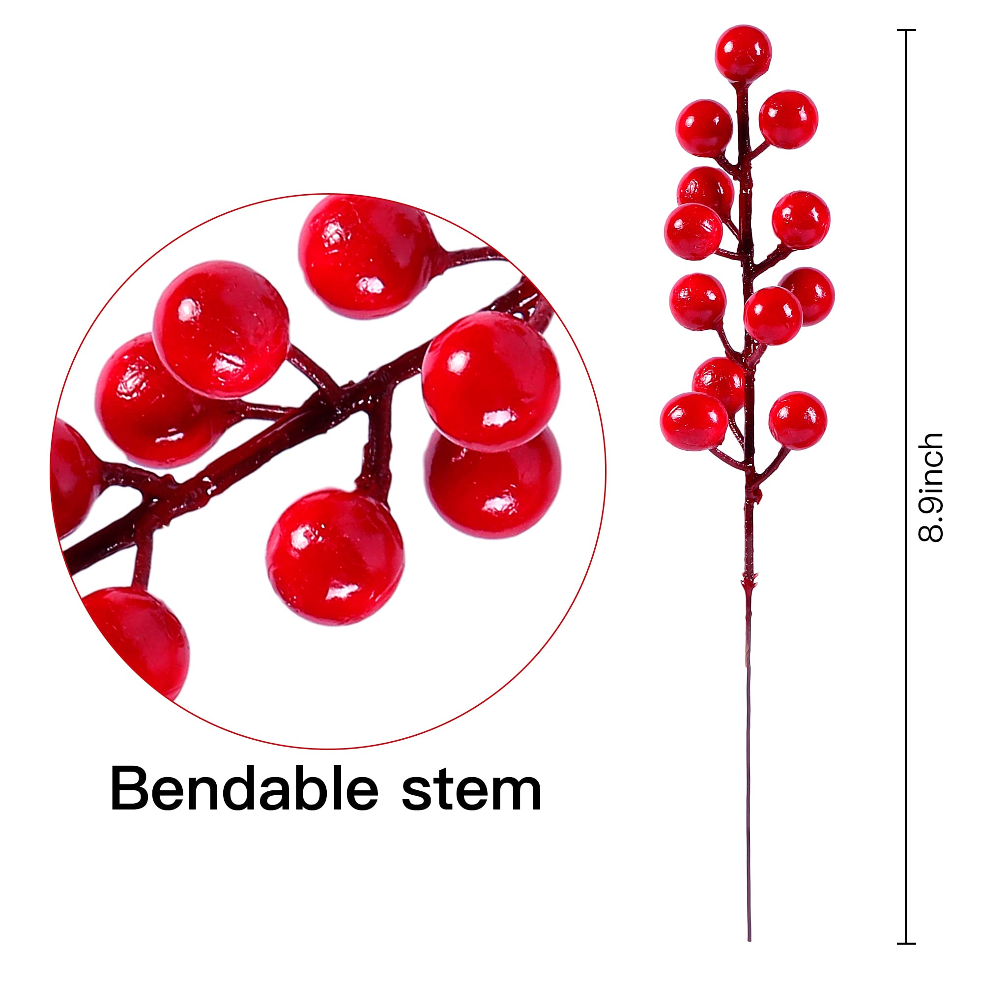 Sggvecsy 30 Pack Artificial Red Berry Stems 8.9inch Christmas Red Berry Picks Holly Berry Branches for Christmas Tree Decorations Holiday DIY Crafts Xmas Ornaments Wedding Home Decor