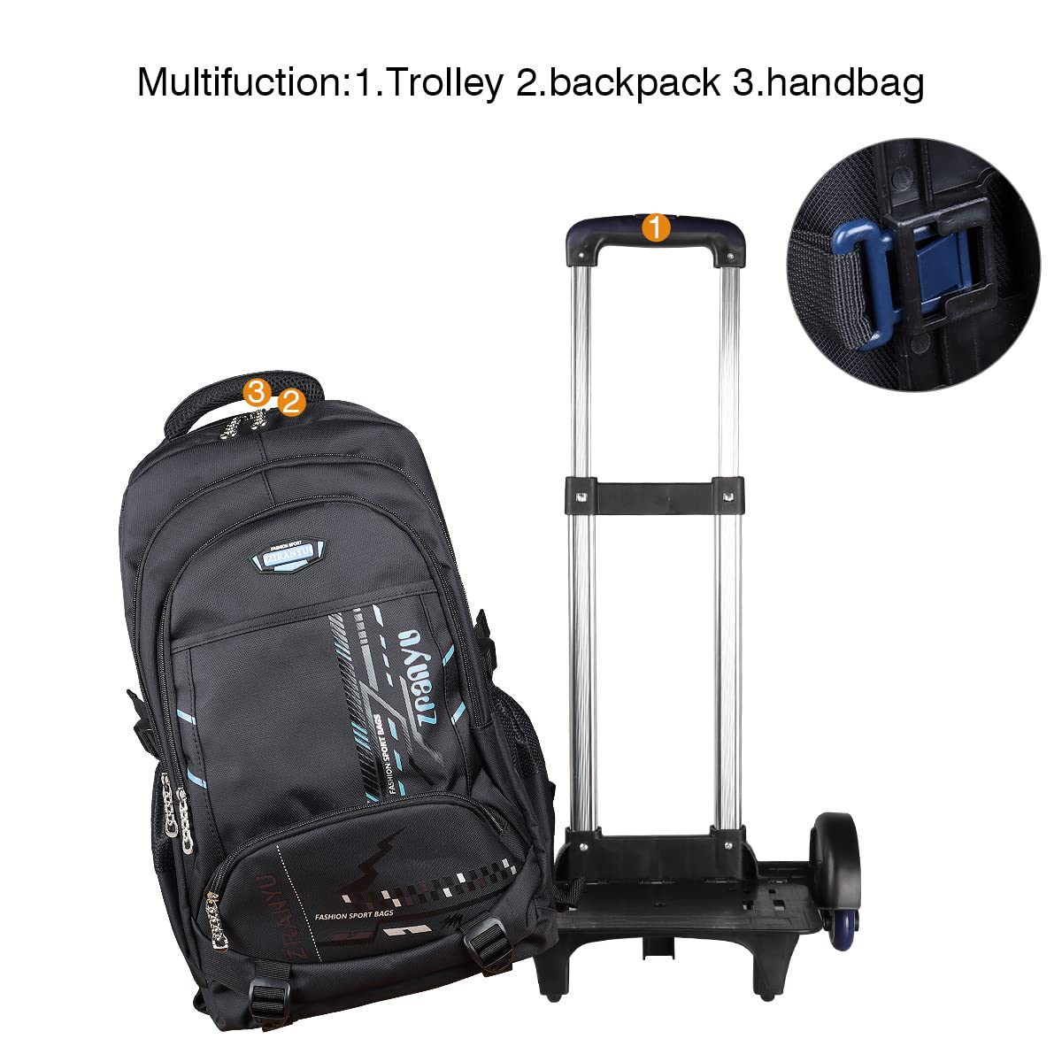 VILINKOU Rolling Backpack Trolley Schoolbag for Boy and Girl Wheels Bags (Blue)