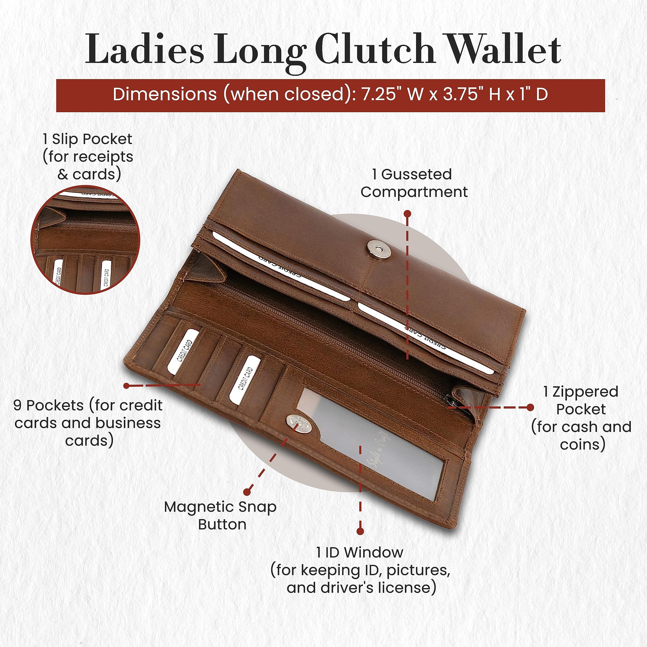 Style n Craft 391103 Ladie's Long Clutch Wallet, in Oak Color, Leather