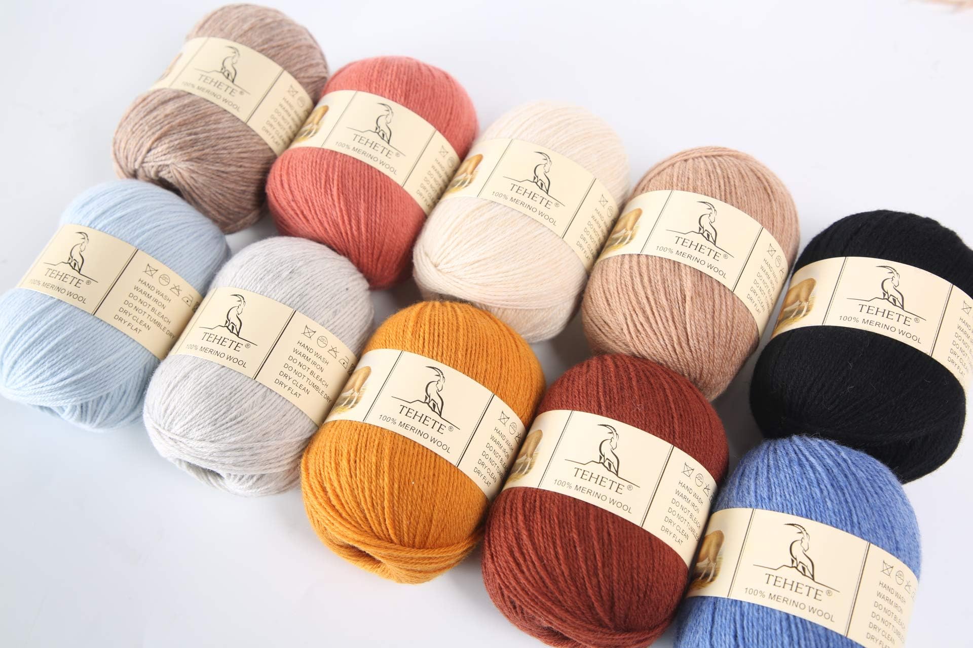 TEHETE 100% Merino Wool Yarn for Knitting 3-Ply Luxury Warm Soft Lightweight Blue Crochet Yarn (Ginger)
