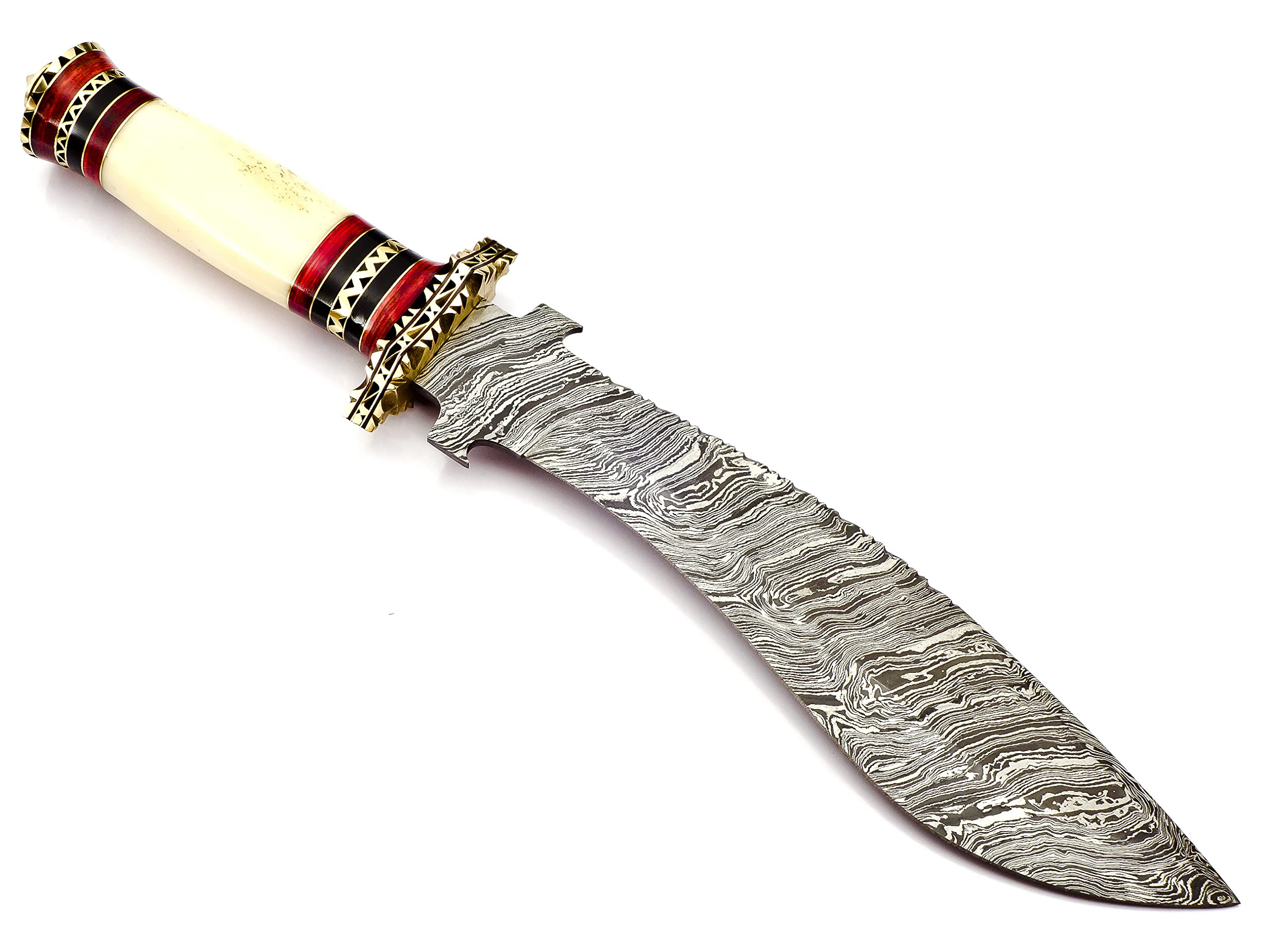 Skokie Knives Custom Damascus Steel Hunting Knife Camel Bone Handle with Brass Spacer -Handmade Premium Quality Edge Fixed Blade β For Multipurpose β Ideal for Survival Hunting Camping Hiking Outdoor Every Day Carry Professional Use Art of Craftsmanship E