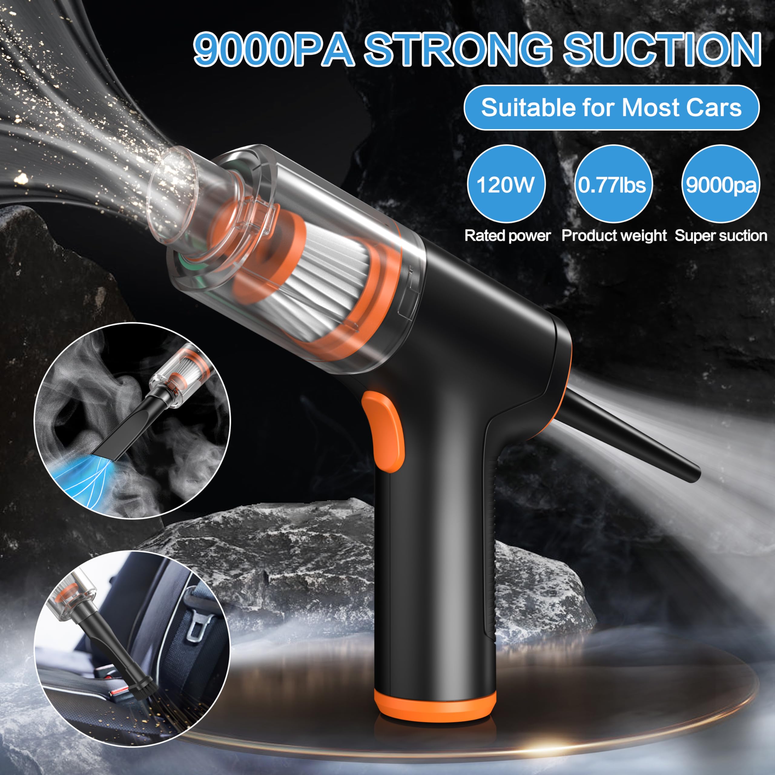Tidyblus Mini Vacuum Cleaner,3 in 1 Portable Handheld Vacuum Cleaner Cordless Rechargeable,with Great Suction 120W High Power Duster Small Wireless for Car,Office and Home Cleaning