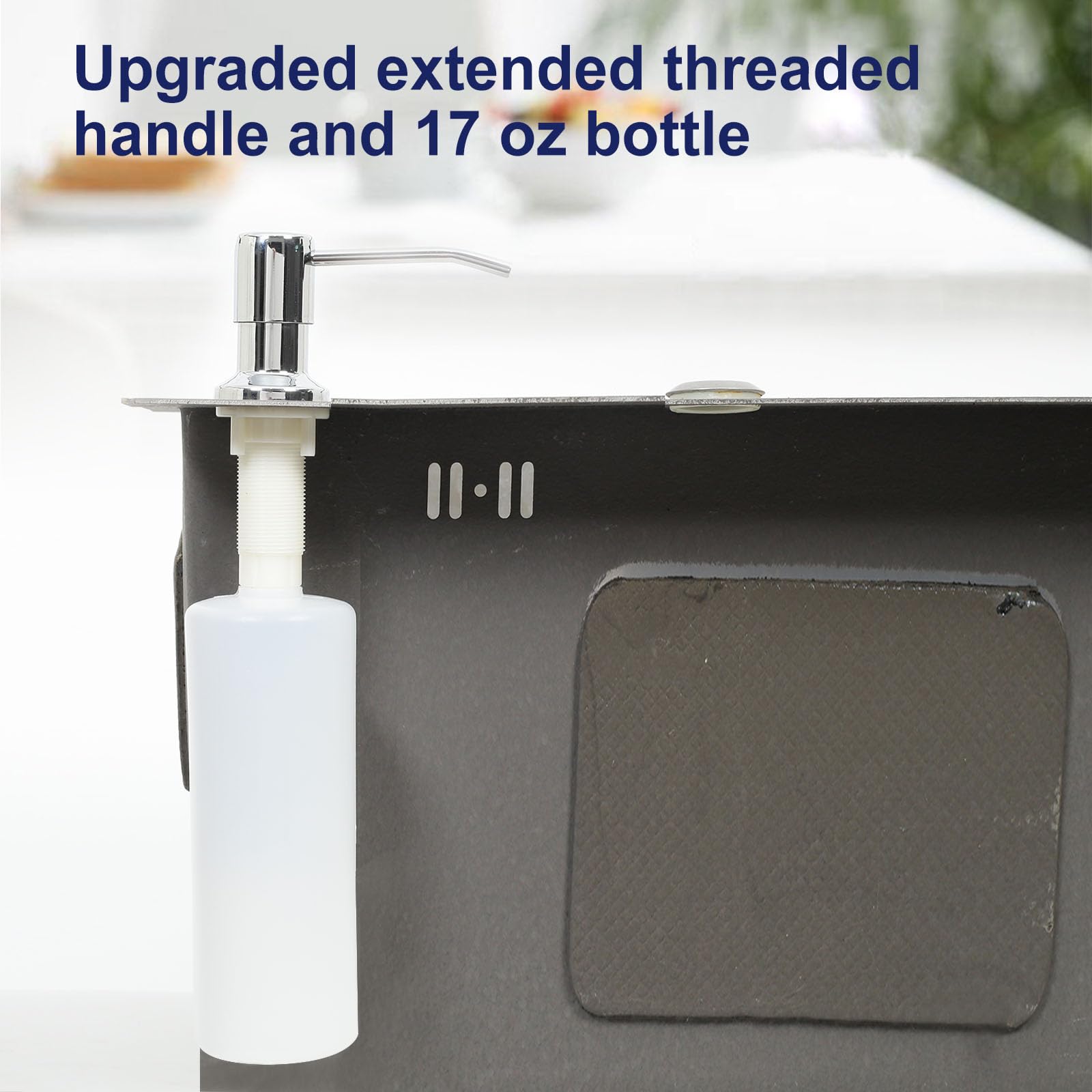 Soap Dispenser for Kitchen Sink Stainless Steel Built in Soap Dispenser Countertop Pump Head with 17OZ Large Liquid Bottle fit Kitchen Bathroom (Chrome)