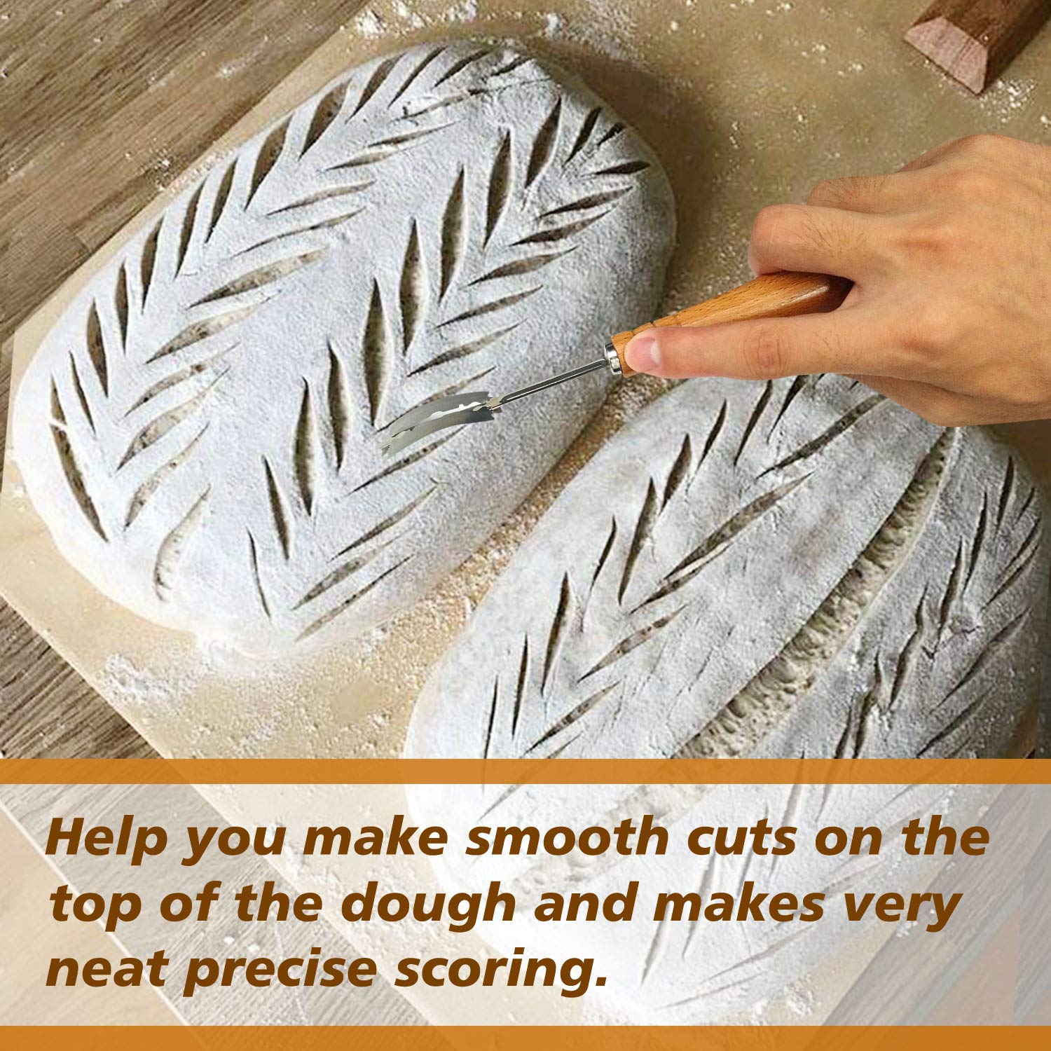 WALFOS Bread Lame - Premium Bread Scoring Knife, Perfect for Scoring Sourdough Bread, Hand Crafted Bakers Lame Built for Bread Bakers, with 6 Blades and Leather Protective Cover