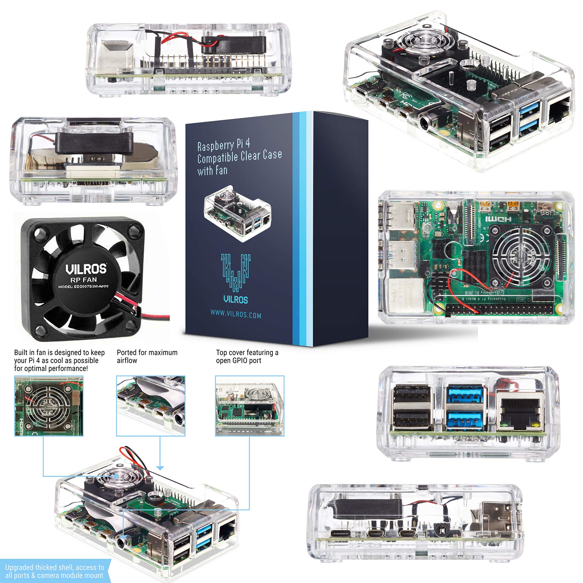 Vilros Raspberry Pi 4 Complete Starter Kit- Includes Raspberry Pi 4 Board, Fan Cooled Case, 64GB Preloaded Micro SD Card and More (8GB, Black Case)