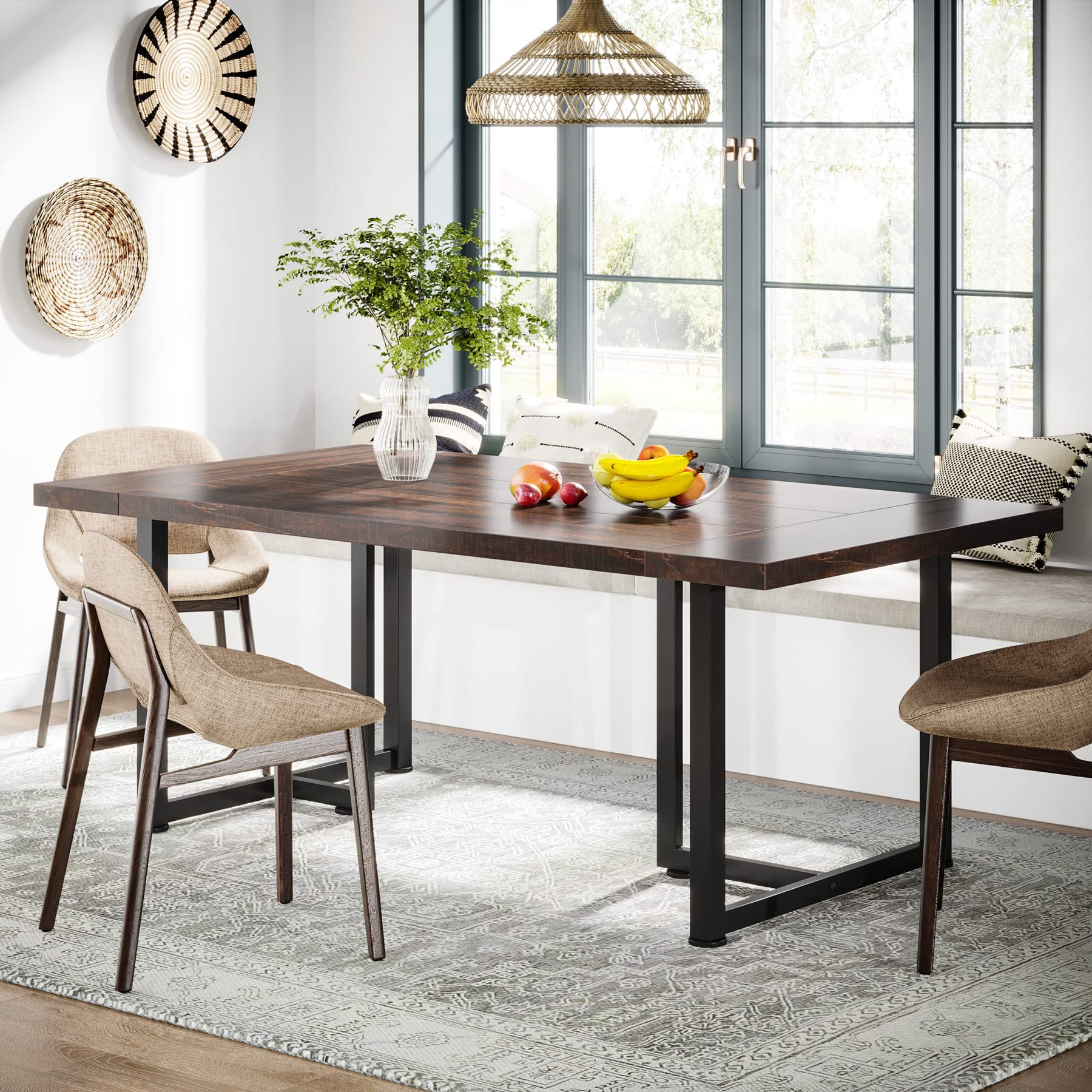 Tribesigns Dining Table for 6, Rectangular Dining Table with Strong Metal Frame, 63-inch Industrial Wood Kitchen Table for Dining Room, Home Furniture (Rustic Brown & Black)