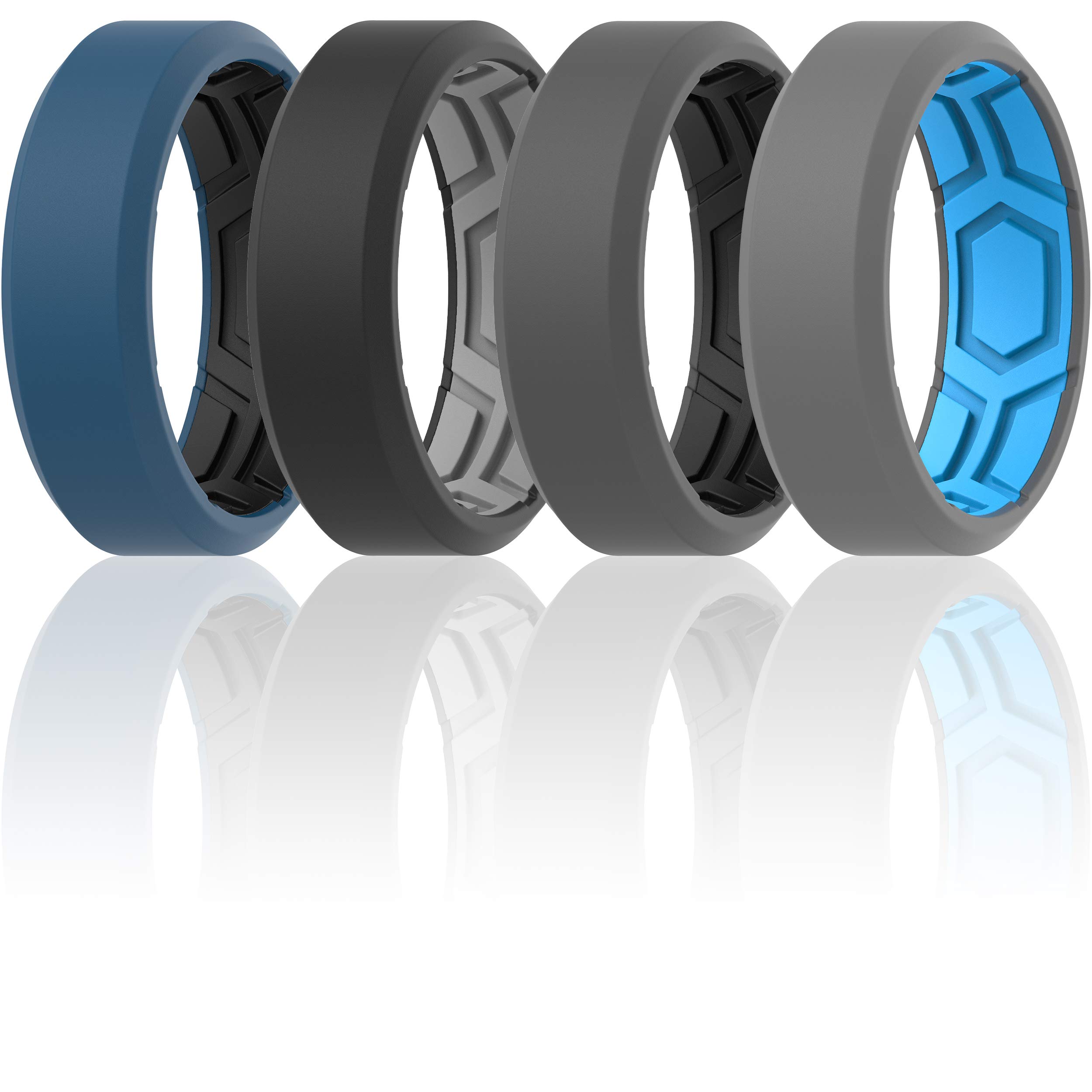 ThunderFit Men Breathable Air Grooves Silicone Rings Wedding Bands 8mm Wide 2.4mm Thick - 1/2/3/4/6/7 Variety Multipack (Pack A - Size 7.5-8 (18.2mm))