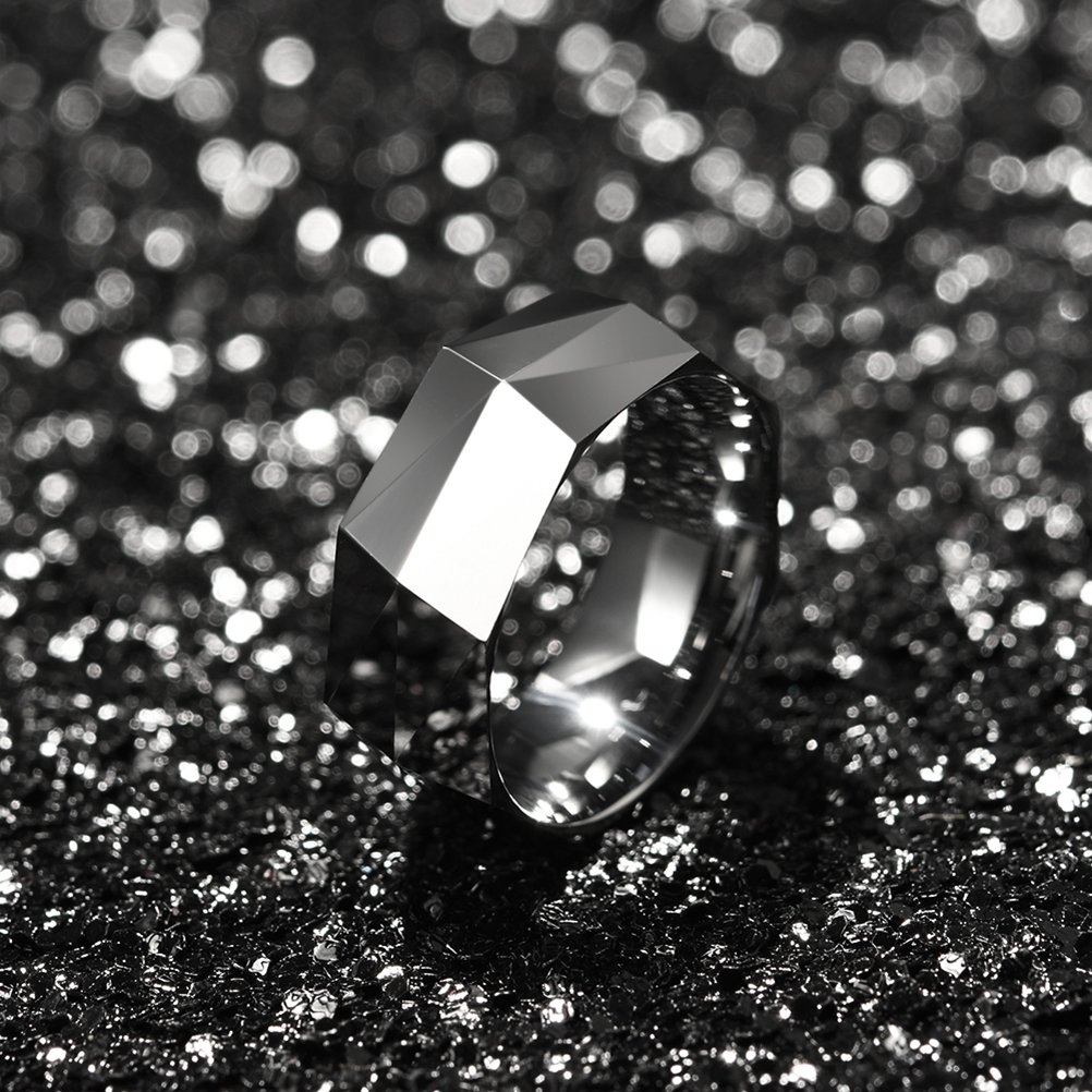 THREE KEYS JEWELRY Womens Charming Jewelry 4mm Silver Tungsten Polished Multi-faceted Wedding Carbide Ring Band for Women Engagement Size 6