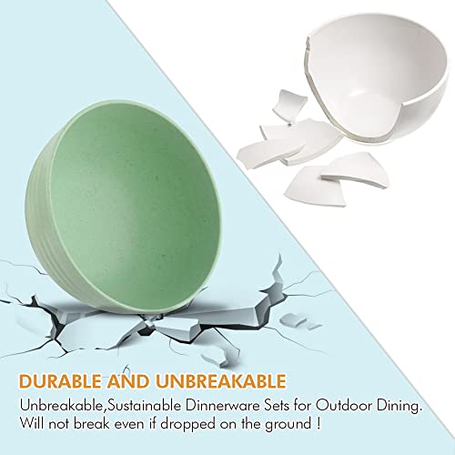 Wheat Straw Dinnerware Sets for 4, 48PCS Unbreakable Microwave Dishwasher Safe Dinnerware Set for Kids Adults, Reusable Lightweight Plates Cups and Bowls Set for Camping Kitchen Picnic Dorm Rv Dishes