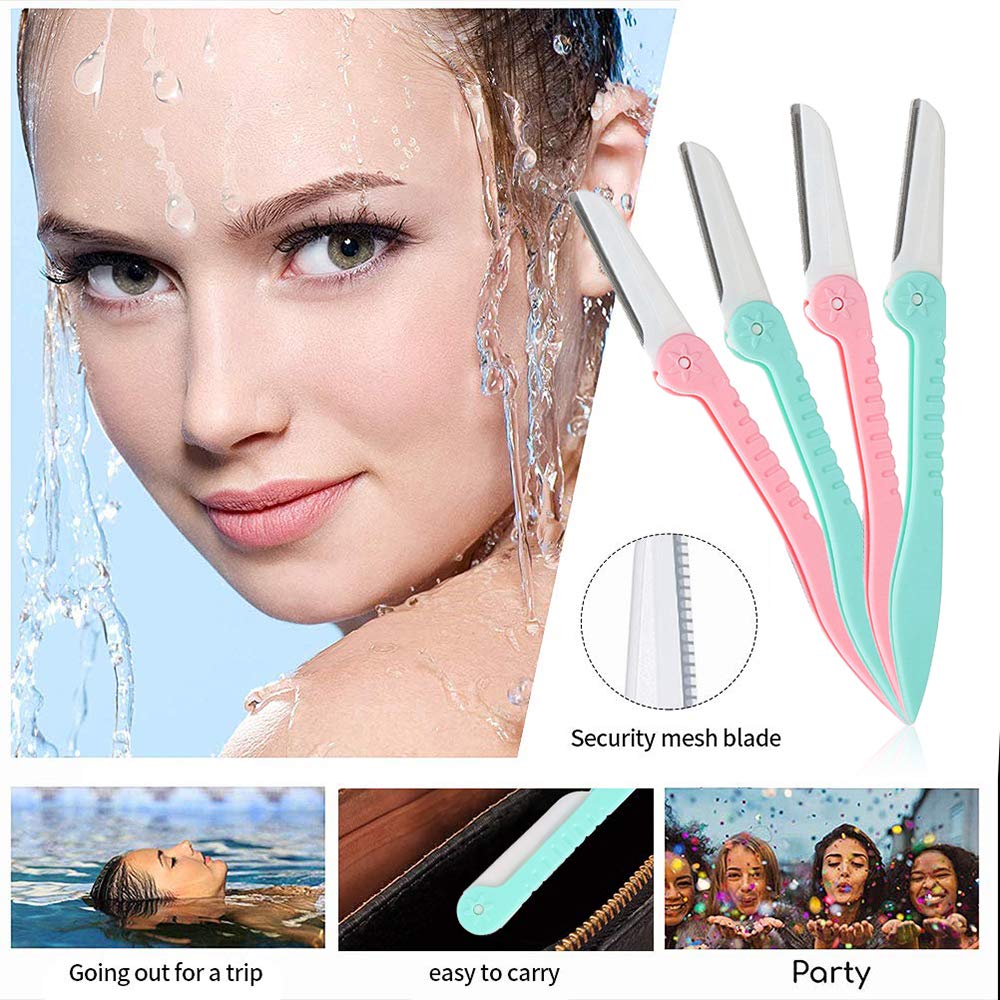 Yousha Foldable Eyebrow Razor and Facial Razors for Women, Men, Multipurpose Exfoliate Dermaplane Tool Trim and Shave Groom, Eyebrow Shaper with Plastic Box, 4pcs