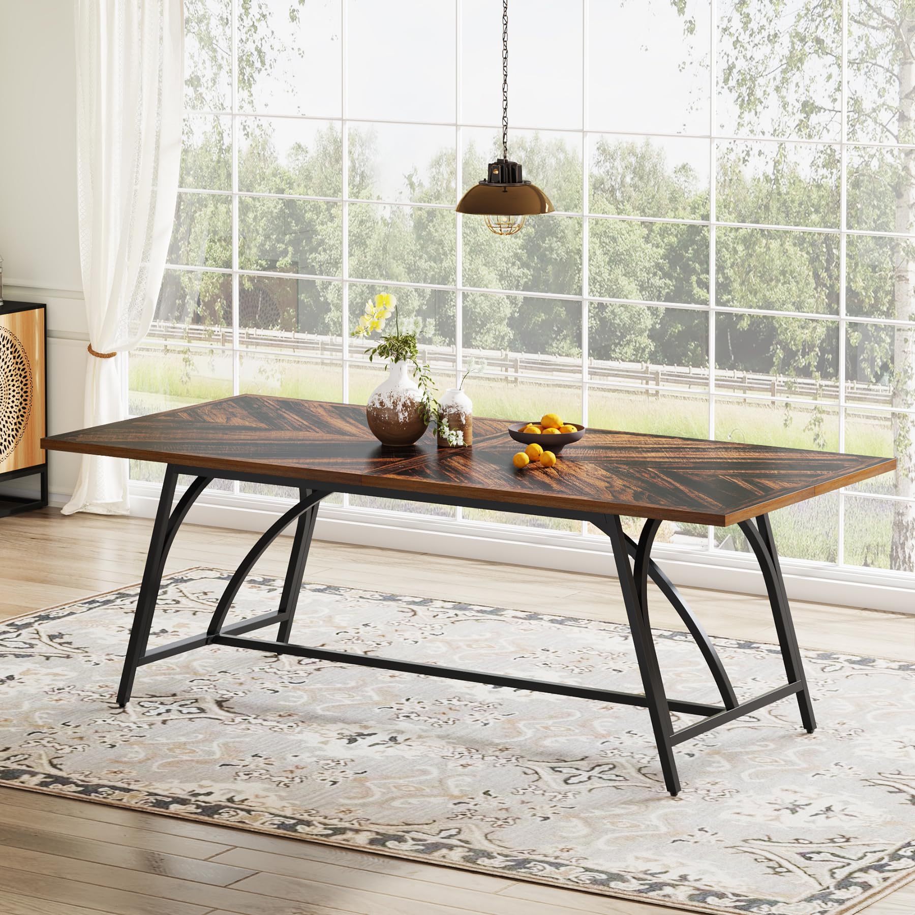 Tribesigns Extra Long Dining Table for 6, 70.8-Inch Rectangle Kitchen Table with Stylish Metal Legs, Large Business Restaurant Table, Only Table, Easy Assembly, Brown