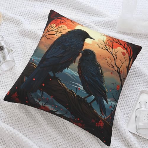 Throw Pillow Case Decorative Pillowcase Square Cushion Covers Couch Sofa Car Bedroom 18x18 Inch - Raven Moon Cool