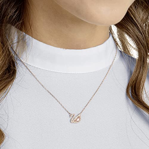SWAROVSKI Swan Pendant Necklace, Rose Gold Tone Finish, Pink Crystals, Clear Crystals