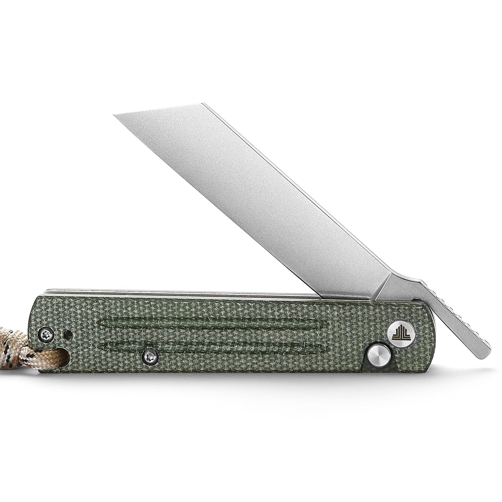 TRIVISA Japanese Higonokami Razor Button Lock Folding Pocket Knife for Men or Women, EDC Tool Camping Outdoor Knives with Pocket Clip,3.2" 10Cr15CoMoV Blade and Micarta Handle Hydra-04G