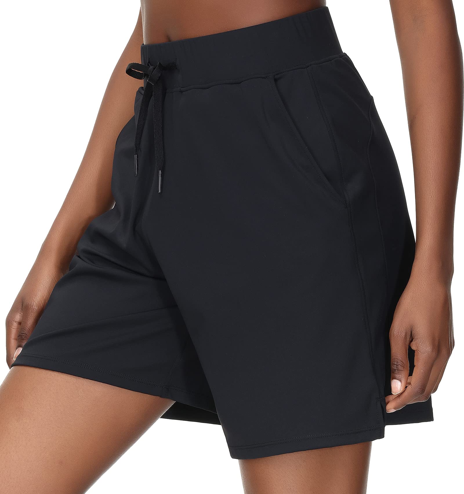 Women's Bermuda Shorts Athletic Long Loose Fit Shorts with Pockets Drawstring Lounge Shorts for Walking Workout Yoga (Black, X-Large)